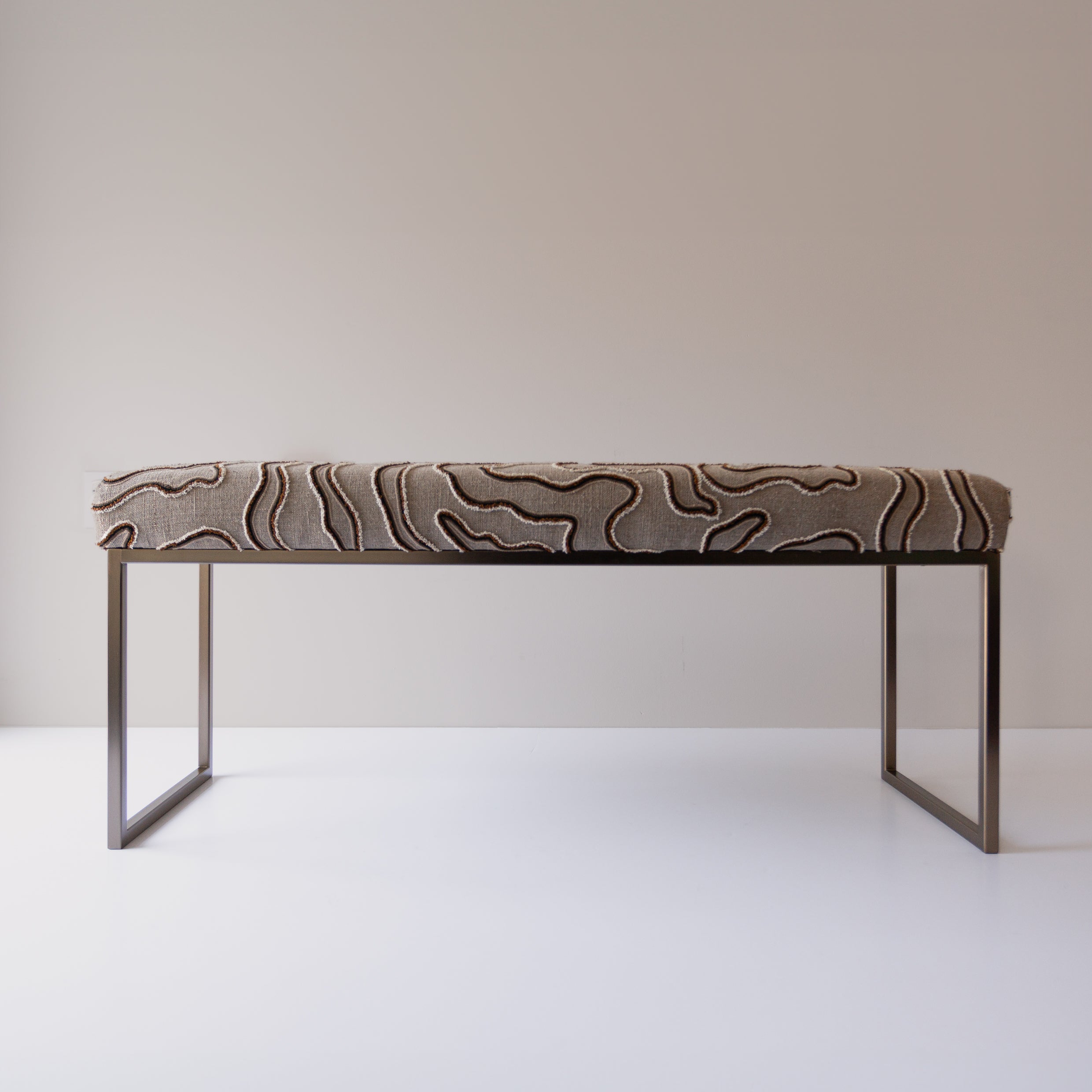 Baya Cube Bench | Baya Linen Print Patterned Fabric with Nickel Base ...